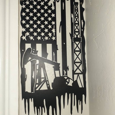 Oil Rig With Flag Metal Sign, Oil Rig American Flag, Oilfield Wall Art ...