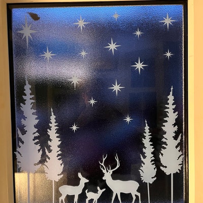 Stag Deer Forest Christmas Scene Window Stickers Dizzy Duck Designs ...