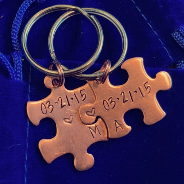 Personalized Puzzle Piece Keychains - Couple Key Holder - Anniversary ...