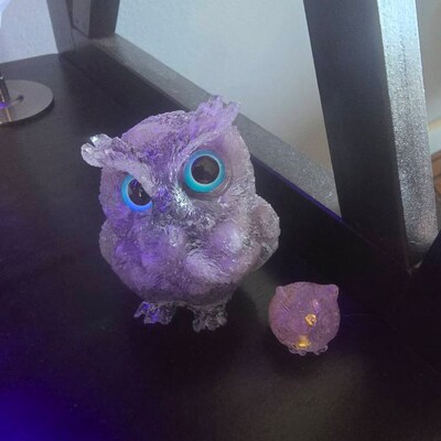 Amethyst Owl, Natural Crystal Gemstone Resin Owl Figure, Resin Owl ...