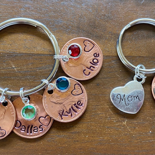 Mom Penny Birthstone Keychain, Mom Keychain, Penny Keychain, Custom ...