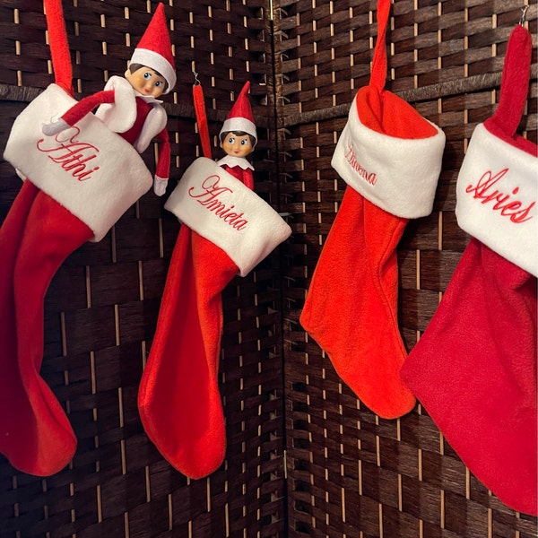 Personalized Christmas Stocking: Red Fleece Stocking With Embroidered ...