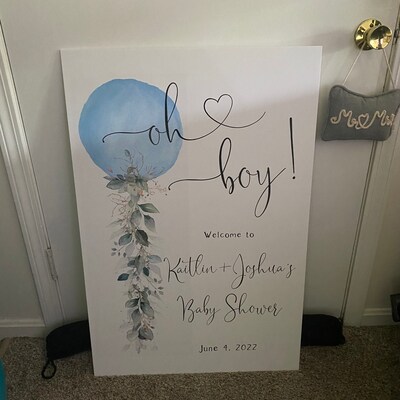 Greenery Blue Balloon Baby Shower Welcome Sign, Botanical Eucalyptus ...