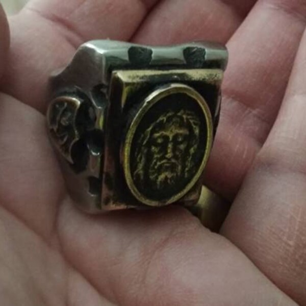 Sacred Shroud Ring, Mexican Biker Ring, Souvenir Ring, Face of Jesus ...