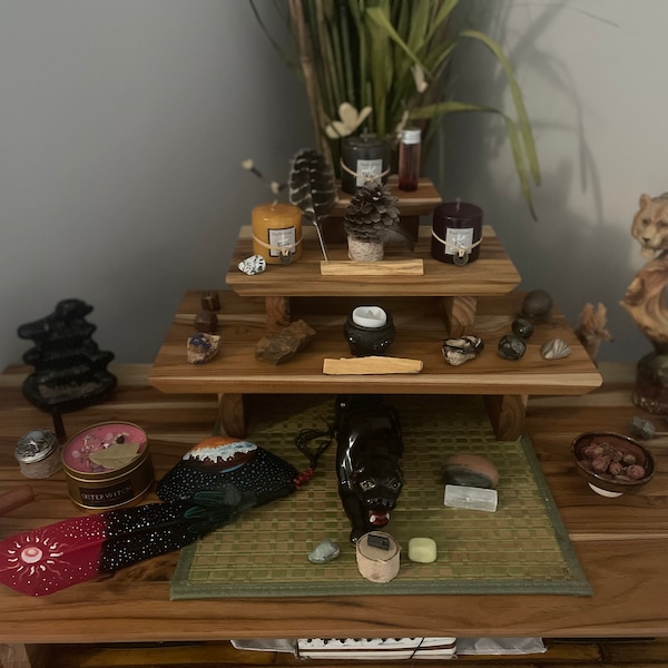 Altar Table, 2 Set, 2 Tier Altar Table, Crystal Shelf, Small Space ...