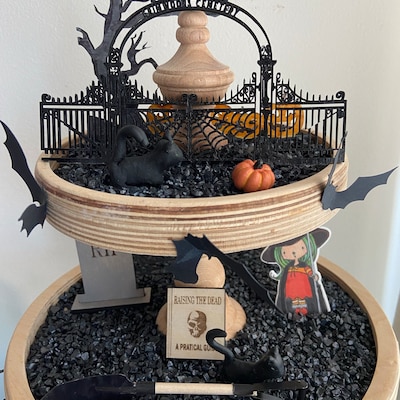 Miniature Tabletop Cemetery Gates Decoration for Halloween Decor, Laser ...