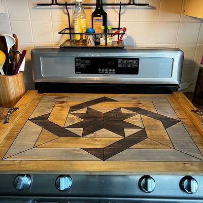 Barn Wood Quilt Rustic Noodle Board Stove Top Cover Rustic Beige ...