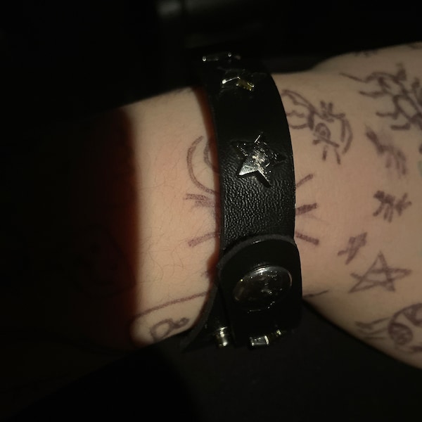 1 Row Star Stud Emo Goth Alt Faux Leather Cuff Wristband Bracelet - Etsy