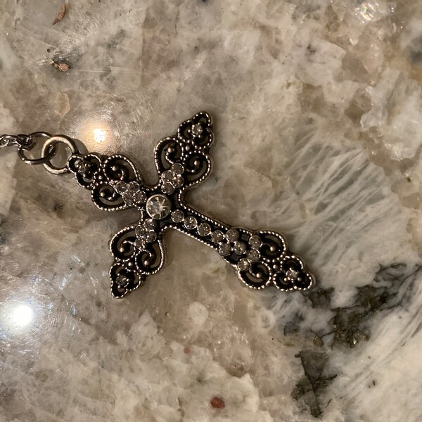 Silver, Rhinestone, Cross, Pendant, Necklace - Etsy