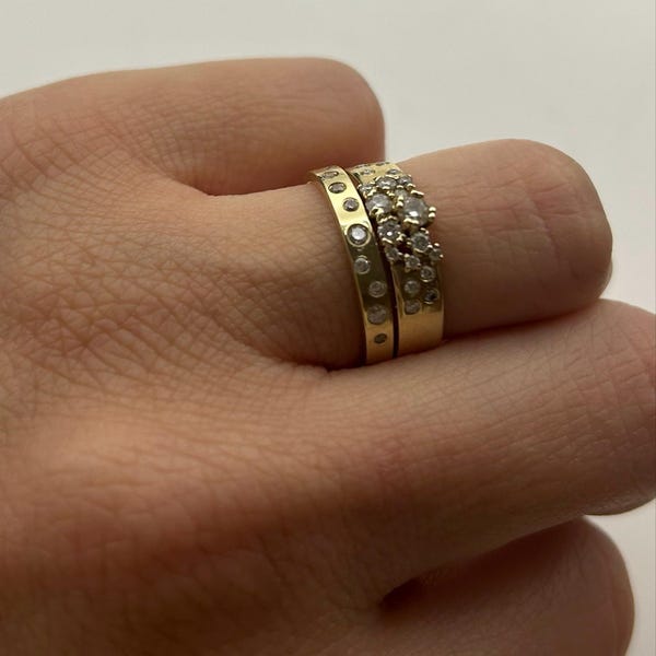 Crossover Triple Ring 14K Gold Pave Diamond Rolling Ring Gold Triple ...