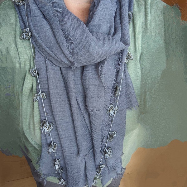 Denim Textured Stone Washed Scarves - Blue Red Cotton Scarf Stone ...