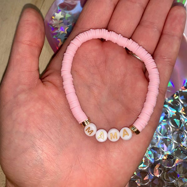 Pink Funfetti Heishi Bracelet, Name Bracelet, Heishi Bracelet ...