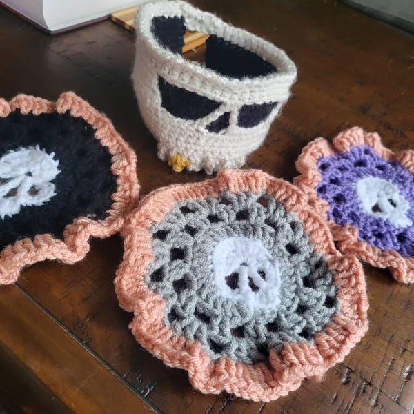 Brainy Skull Coaster Set CROCHET PATTERN / Skull Coaster PDF English Pattern / Halloween Coaster ...