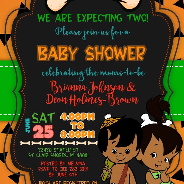Baby Shower Twins Invitation, Pebbles Bam Bam Baby Shower, African ...