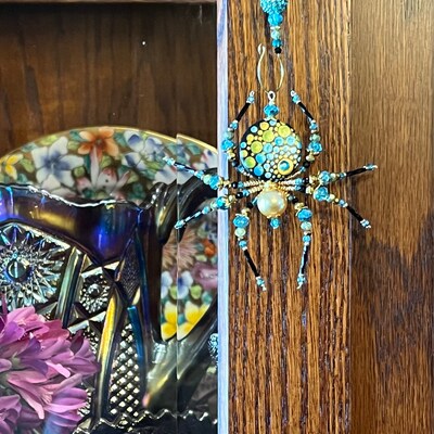 Silver Filigree Beaded Christmas Spider Faceted Black AB - Etsy