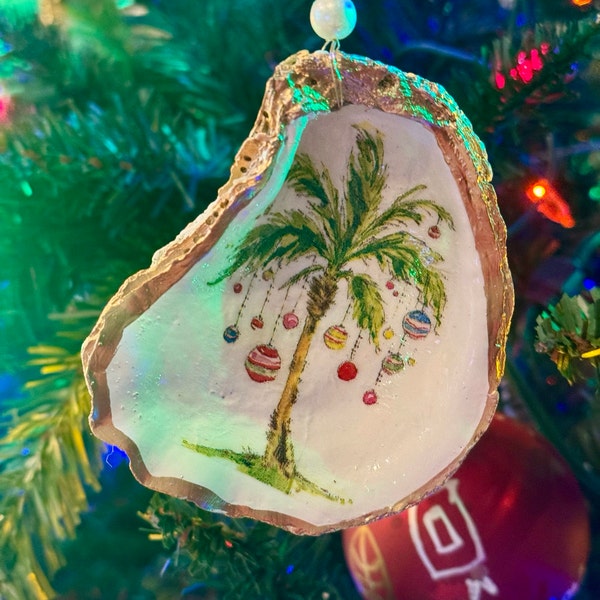 Palm Tree Oyster Shell Ornament. Seashell Christmas Ornament. Palm Tree ...