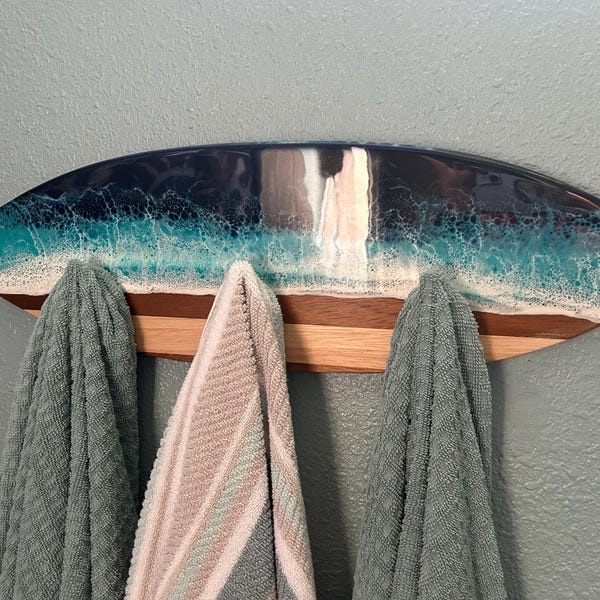 Surfboard Towel Rack, Key Holder, Coat Rack - Surfboard Decor Surfboard ...