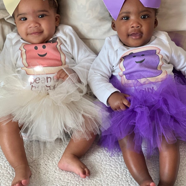 Twin Girls Peanut Butter Jelly Outfit: Tutu Bodysuits & Bows - Etsy