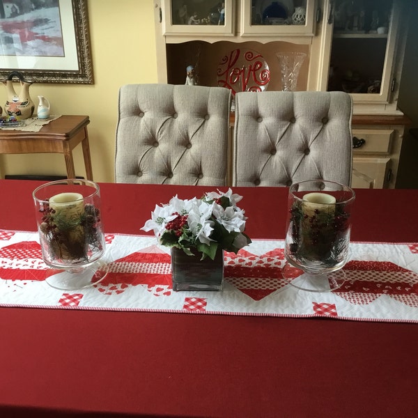 Quilted Blue Table Runner, Farmhouse Handmade Table Topper, Sofa Table ...