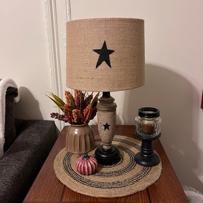 Primitive Black Wood Lamp & Burlap Stripe Shade - Etsy