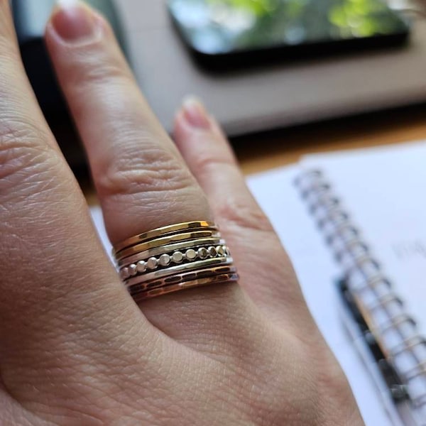 Mixed Metal Stacking Ring Set Skinny Stackable Rings Silver, Copper ...