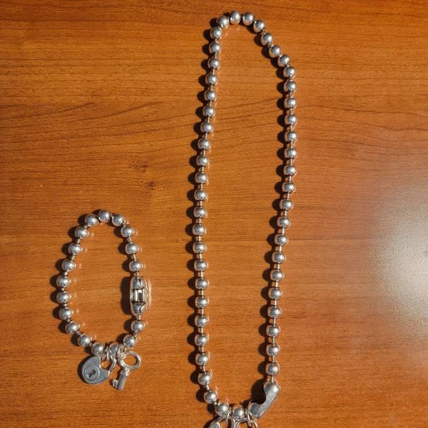 Womens Chunky Padlock and Key Ball Chain Bracelet, Silver Ball Chain ...