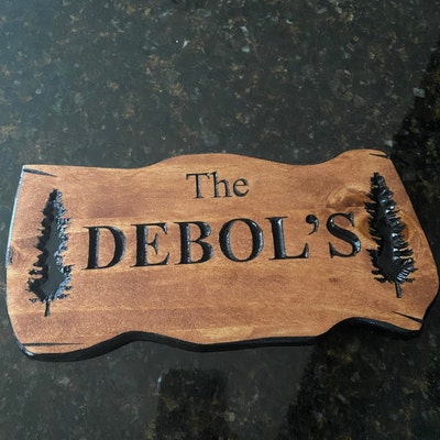Outdoor Carved Sign Custom Wooden Carved Cabin Sign Pine Trees Camp ...