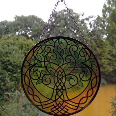 Tree of Life SUNCATCHER, Stained Glass Suncatcher Hanging Window Panel ...