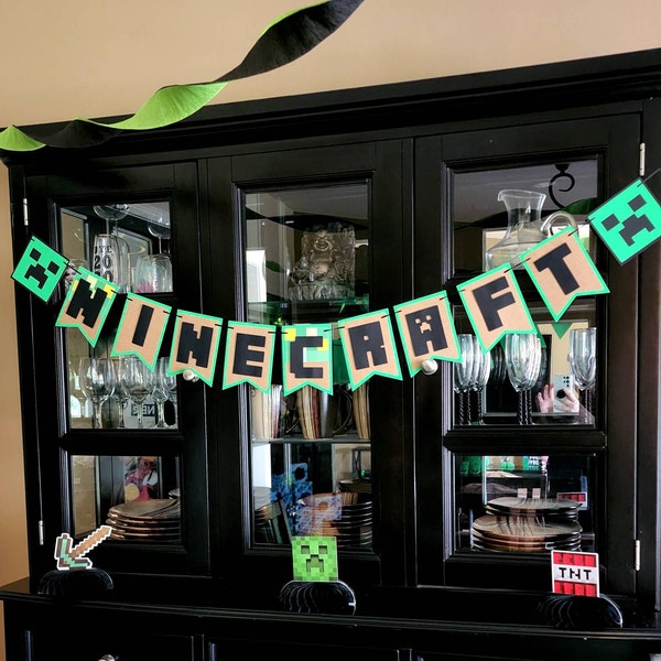 Minecraft Birthday Banner, Kids Decor, Minecraft, Creeper, TNT Banner ...