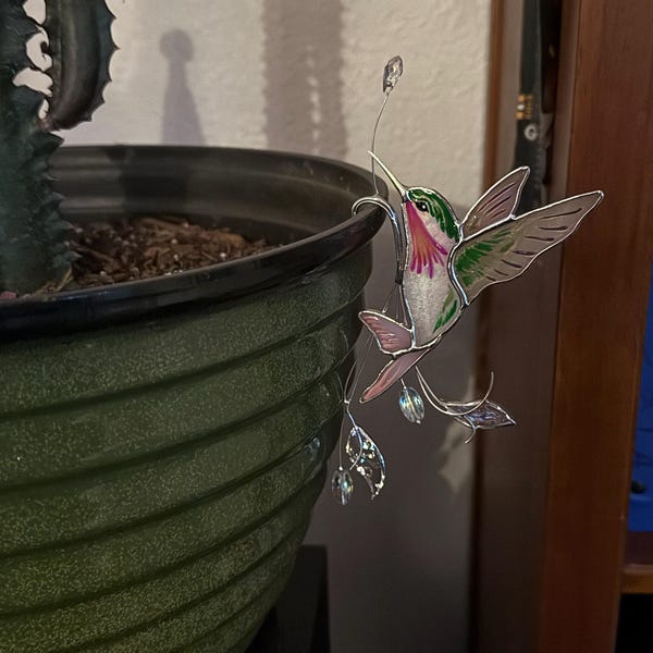 Stained Glass Suncatcher Hummingbird Gifts - Unique Planter Plant ...