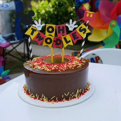 Mickey Mouse Birthday Age Cake Bunting Topper Oh Two-dles Smash Cake ...