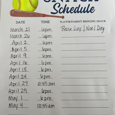 Printable Soccer Snack Schedule Sign up Sheet Sign Template Digital 8 ...