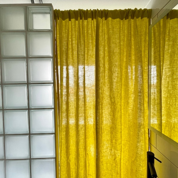 55"/140 Cm Wide Extra Long Linen Curtain, Rust Linen Window Drape ...