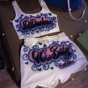 Custom Personalized Airbrush Name Booty Shorts Crop Top 90s Clothing ...