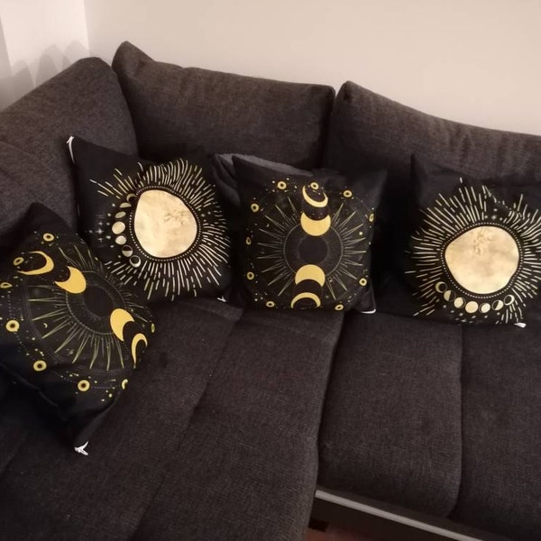Boho Lunar Pillow Cover, Moon Phases Pillow Case, Celestial Cushion ...