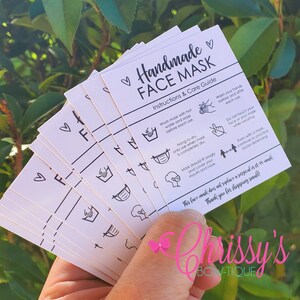 PRINTABLE Face Mask Care Card, Handmade Face Mask Tag, Cloth Face Mask ...