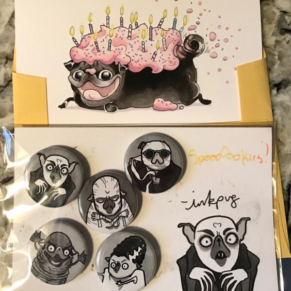 Creature Feature Halloween Pug Pins or Refrigerator Magnets, Cute ...