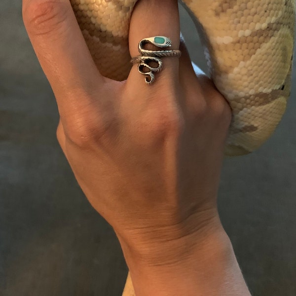 Vintage Sterling Silver Turquoise Snake Ring Size 9 - Etsy