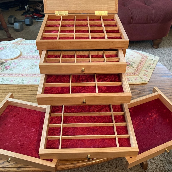 Handcrafted Cherry Jewelry Box - 5 Drawers With Top Tray - Etsy