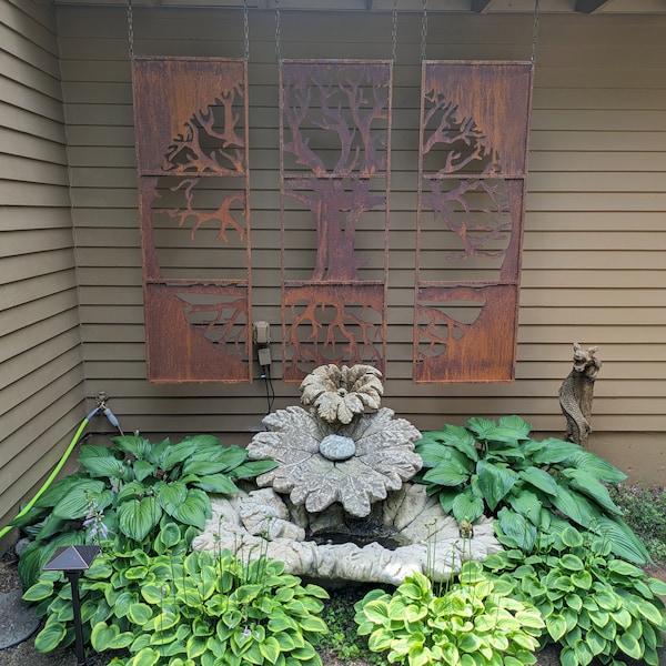Tree of Life Metal Privacy Screen Set of 3, Large Home & Garden Décor ...