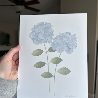 Light Blue Hydrangea Print Set of 2 Hydrangea Painting Modern ...