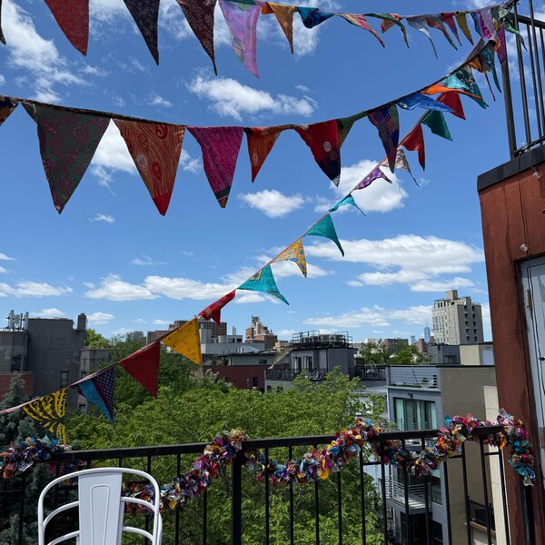 Recycled Sari Bunting - Colorful Flags - Handmade Garden Garland - Sari ...