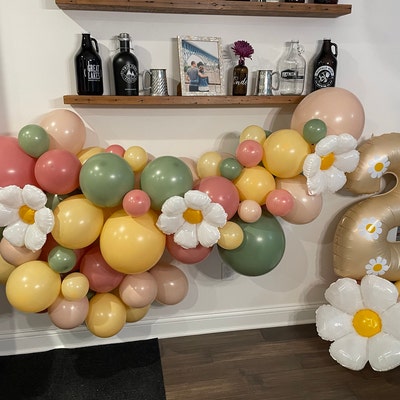 Boho Daisy Flower Balloon Garland Kit Dusty Rose and Retro Yellow ...