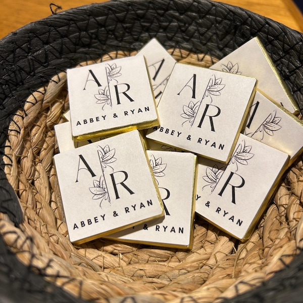 50 Personalized Wedding Chocolate Favors, Custom Gold Silver Foil Milk ...