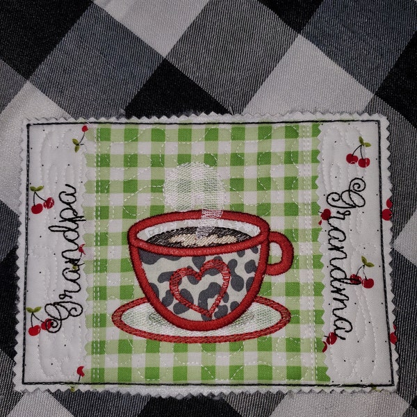 Coffee Heart COMPLETELY in the Hoop Mug Rug Design - 5x7 & 6x10 ...