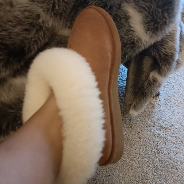 Camel-colored Mixed Slippers in Sheepskin Leather Slipper - Etsy