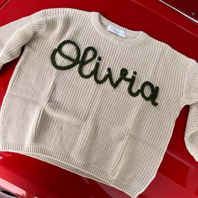 Embroidered Personalized Sweater, Large Embroidered Letter, Checkered ...