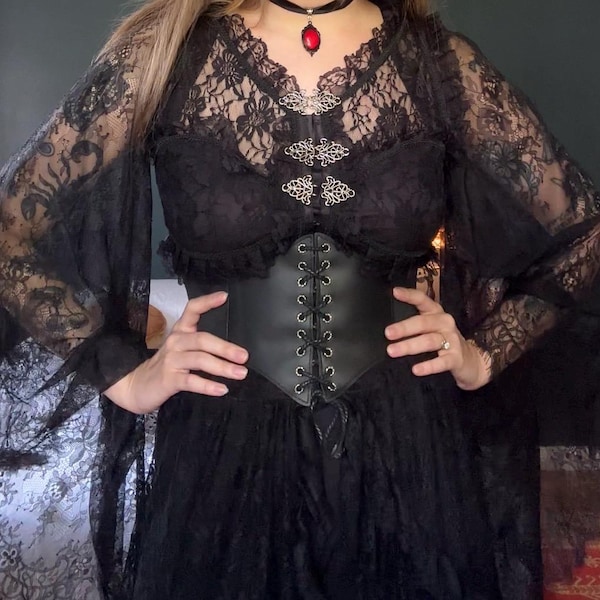 Goth Shrug Bolero Eyelash Lace Huge Flared Bell Sleeves Festival Wear ...