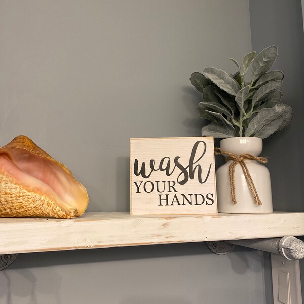Wash Your Hands Bathroom Sign Mini Block - Funny Bathroom Decor ...
