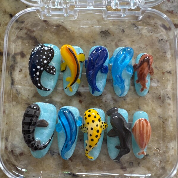 3D Ocean Animal Press on Nails: Handmade Kawaii Sea Creature Nail Art ...